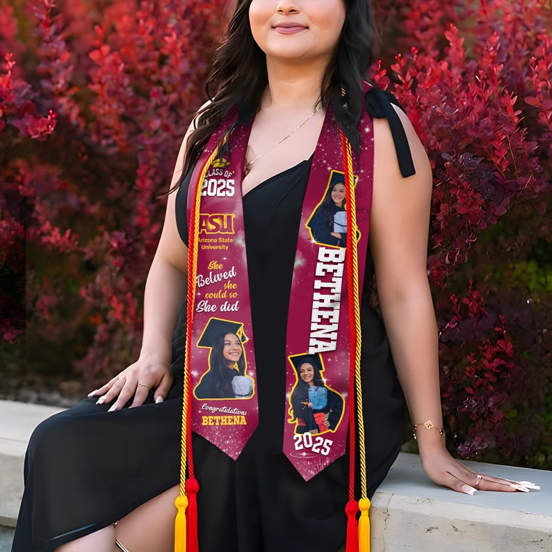Personalized Photo Graduation Stole, Custom School Colors Stole, Sash ...