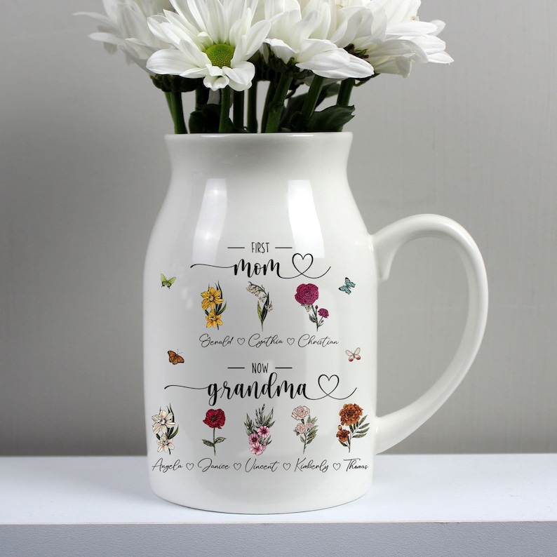 Custom First Mom Now Grandma Flower Vase, Custom Birth Month Flower ...