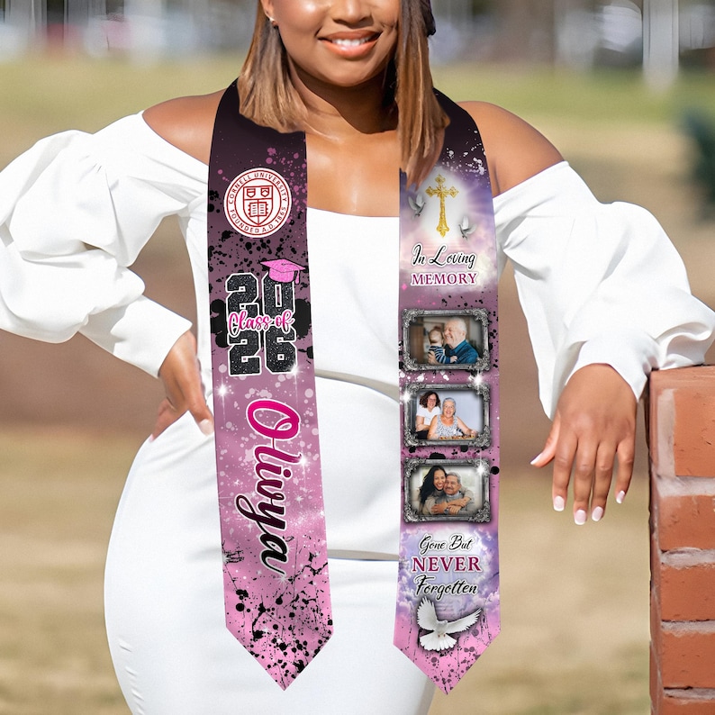 Custom Photo Graduation Stole, Personalized Memorial Sash, in Loving ...