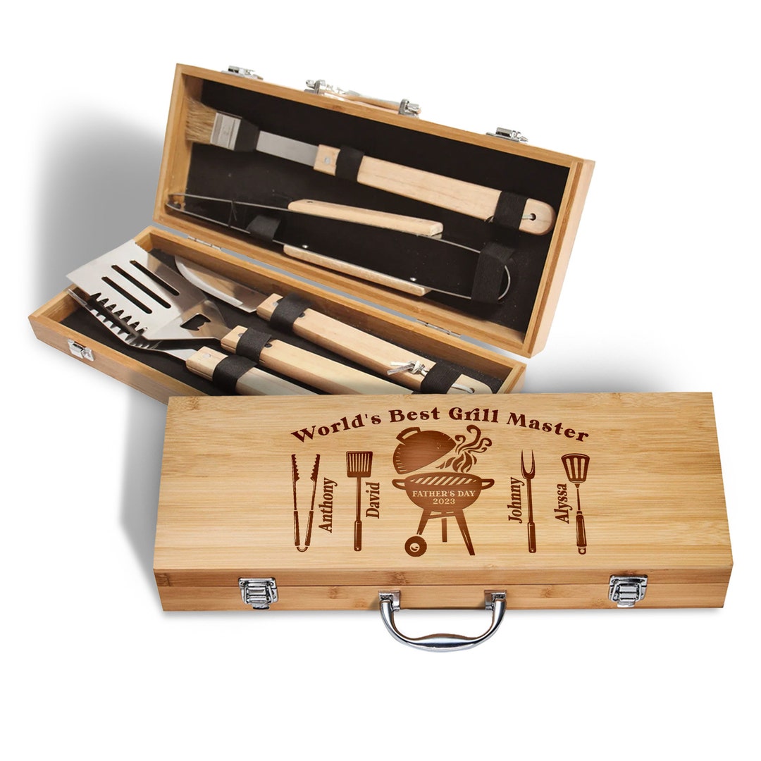 Personalized World's Best Grill Master BBQ Set Box Gift for Dad, Custom ...