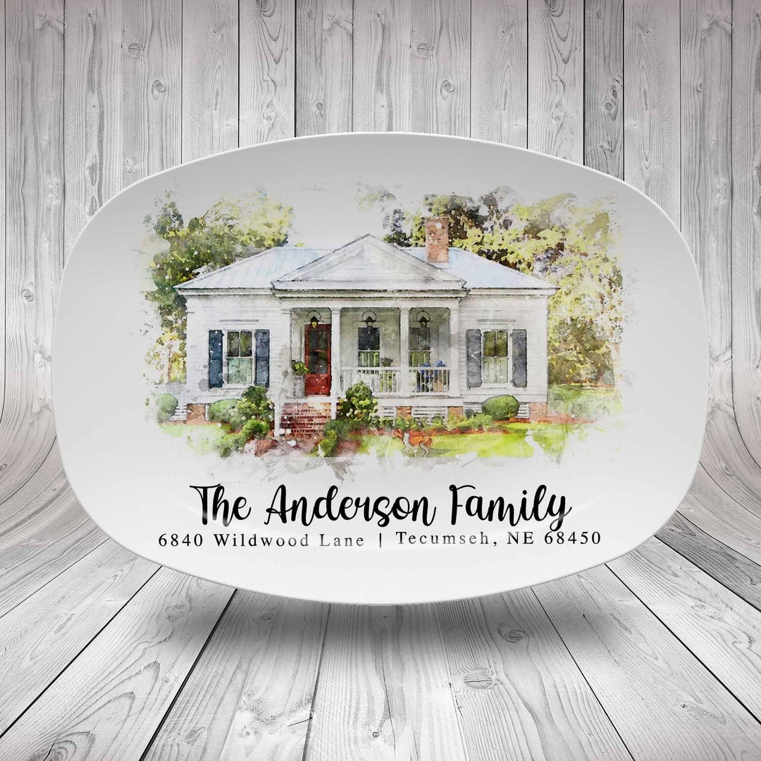 Custom Watercolor House Portrait Platter, Housewarming Gift, First Home ...