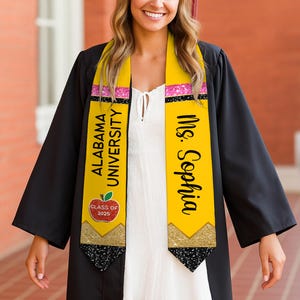 Personalized Pencil Teacher Grad Stole, Custom Teacher Graduation Sash ...