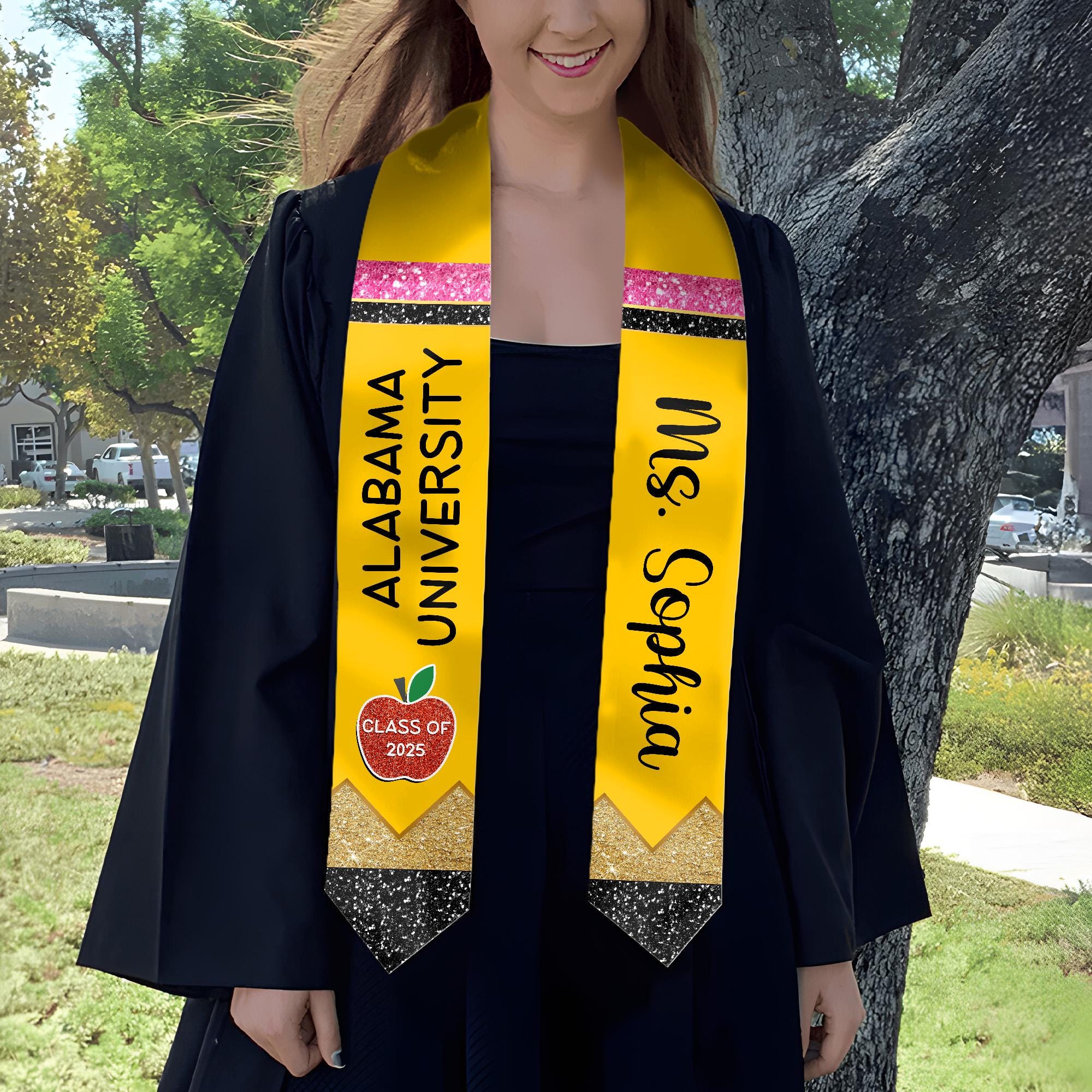 Personalized Pencil Teacher Grad Stole, Custom Teacher Graduation Sash ...