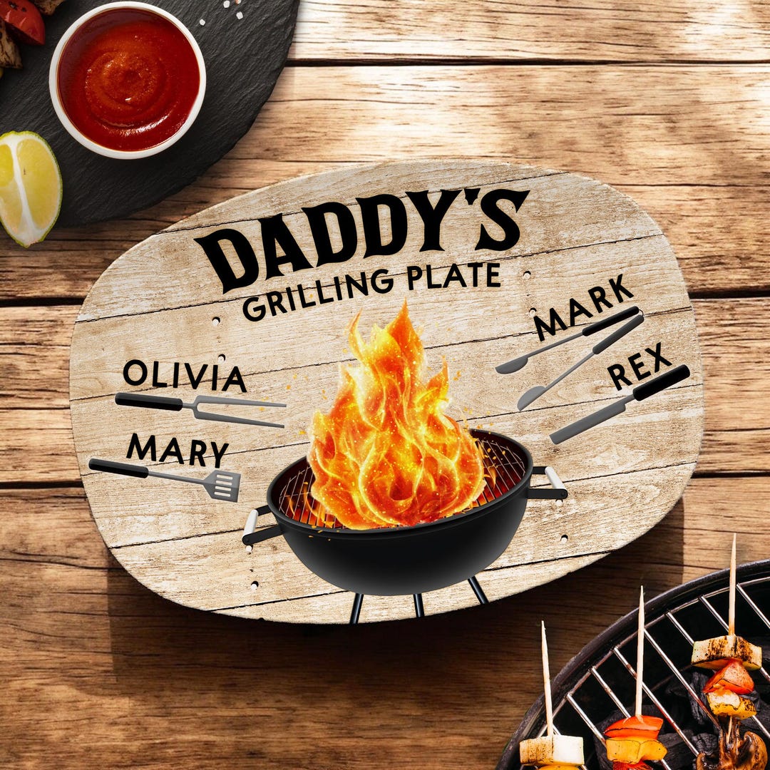 Personalized Daddy's Grilling Platter, Custom BBQ Grill Gift for Dad ...