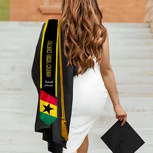 Custom Ghana Graduation Sash, Personalized Mixed Flags Stole, Black ...