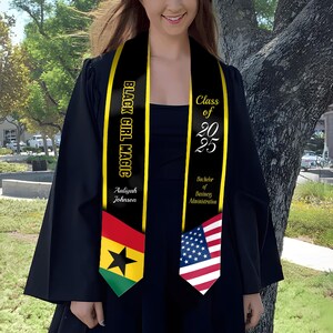 Custom Ghana Graduation Sash, Personalized Mixed Flags Stole, Black ...