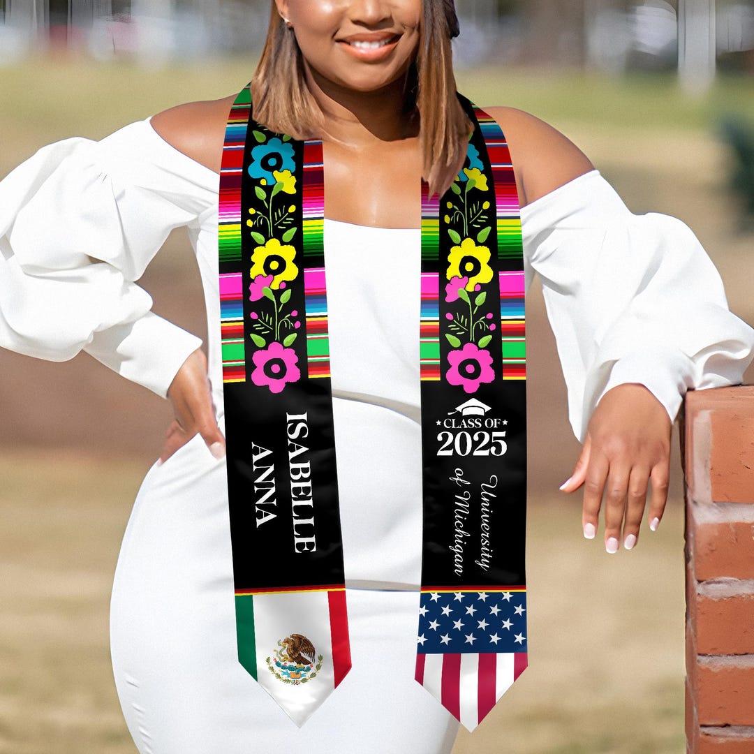 Personalized Mexican Graduation Stole, Custom Mexican American Flag ...