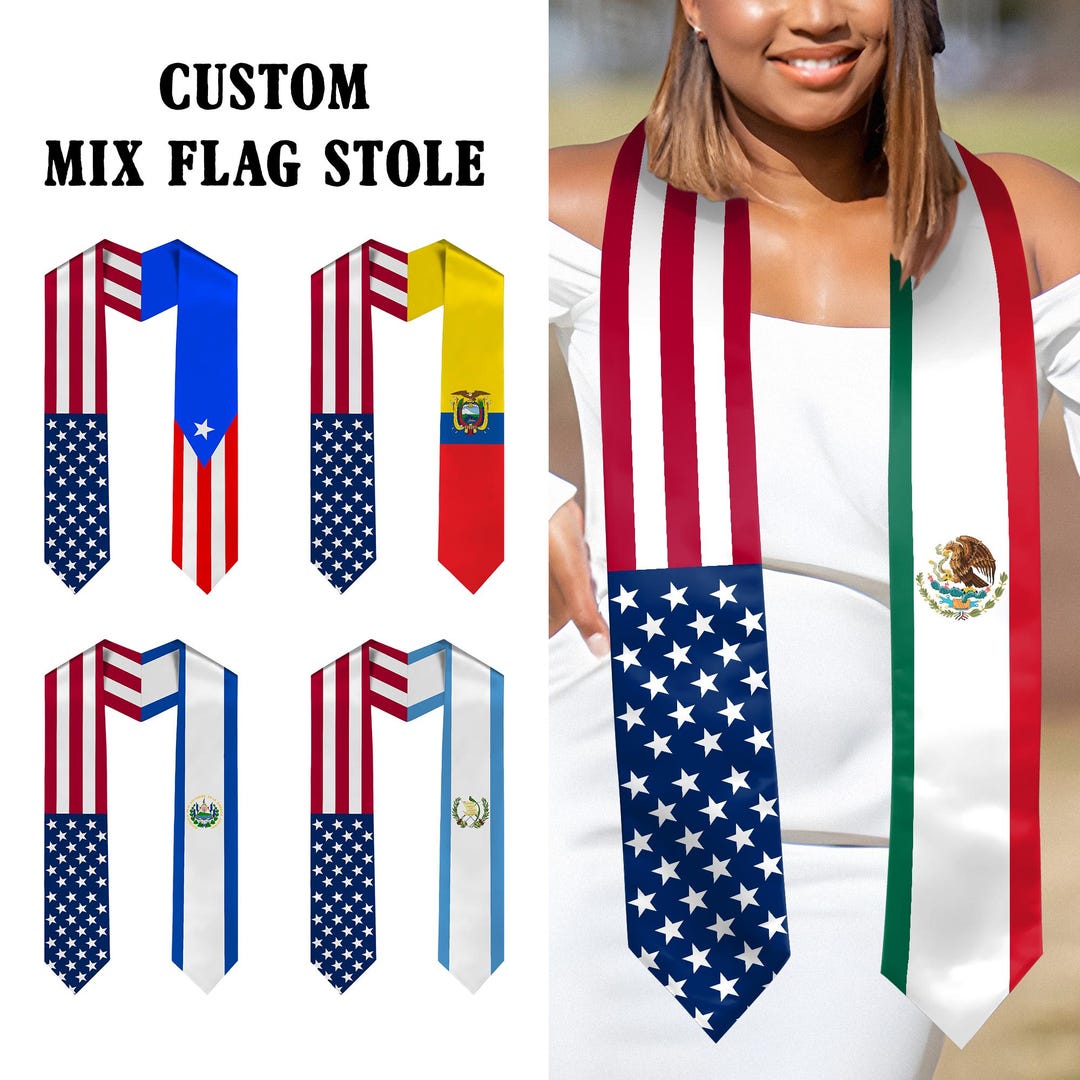Personalized Mixed Two Flags Graduation Sash, Custom Latin Graduation ...