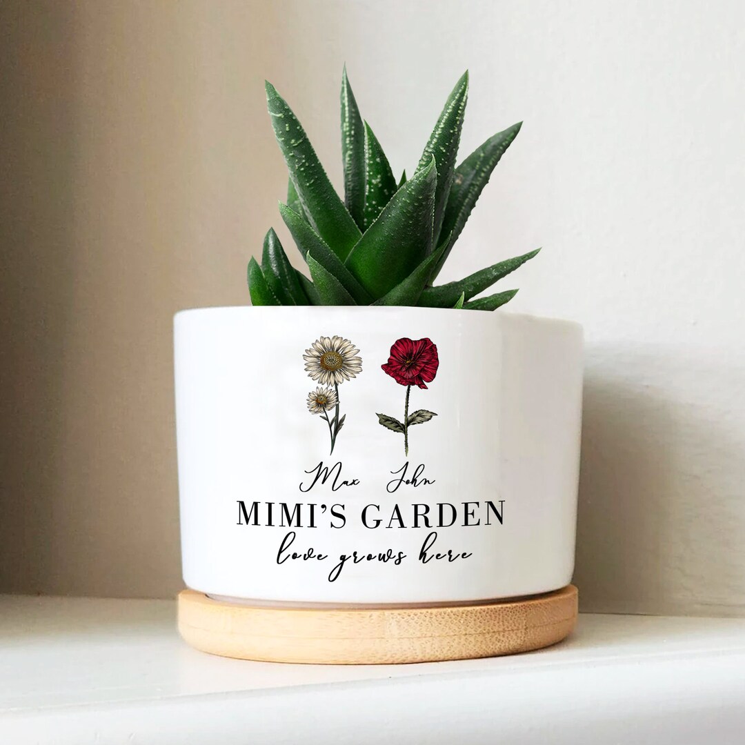 Personalized Grandma's Garden Plant Pot, Custom Birth Flower Gift for ...