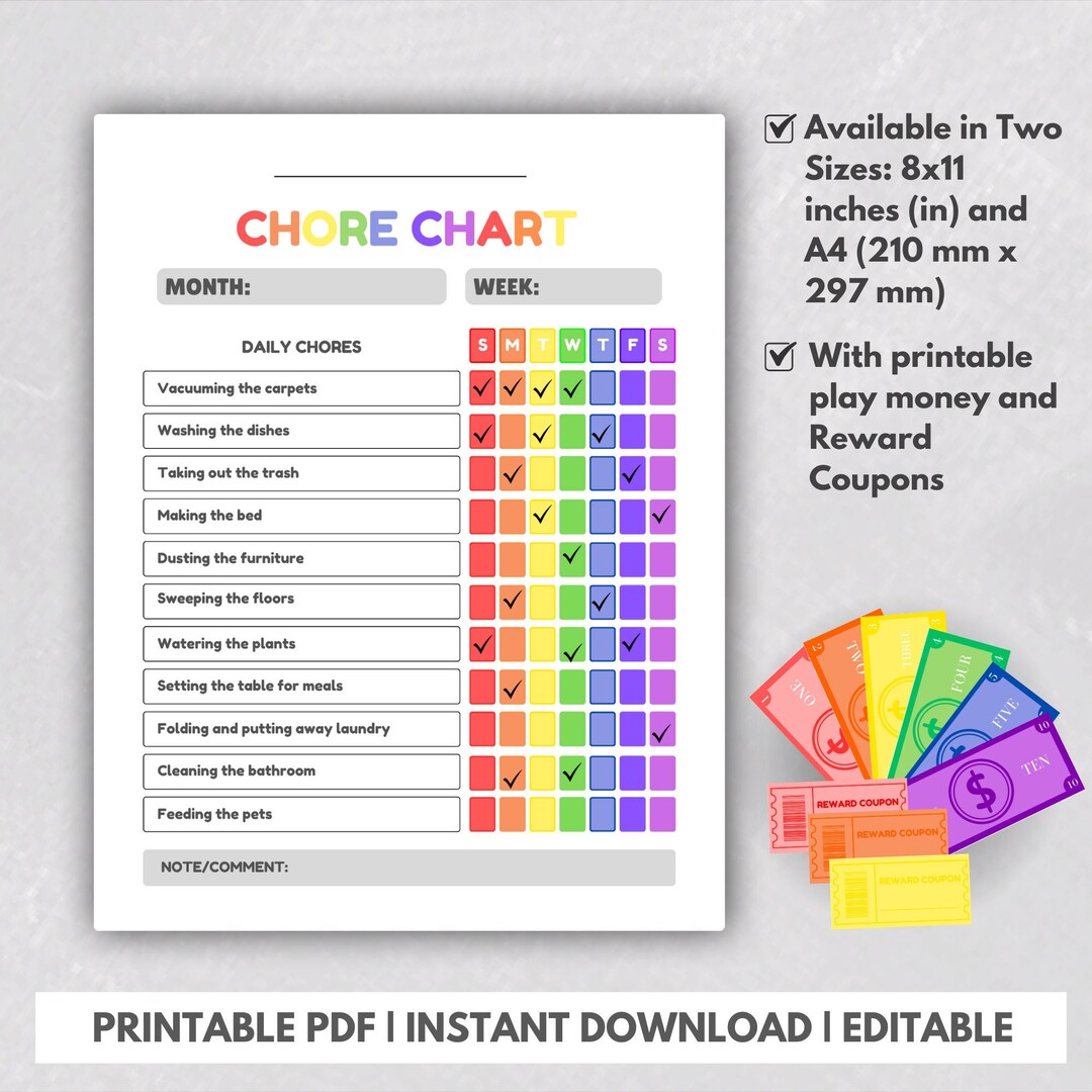 Chore Chart for Kids Printable Kids Routine Chart Chore Chart Editable ...