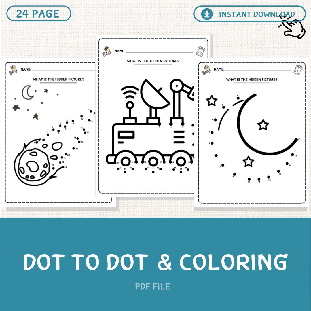 Connect the Dots Printable Pages, Coloring Picture, Space Theme, Space ...
