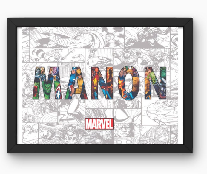 Customized Marvel Name Collage Marvel Word Art Picture Name Poster ...
