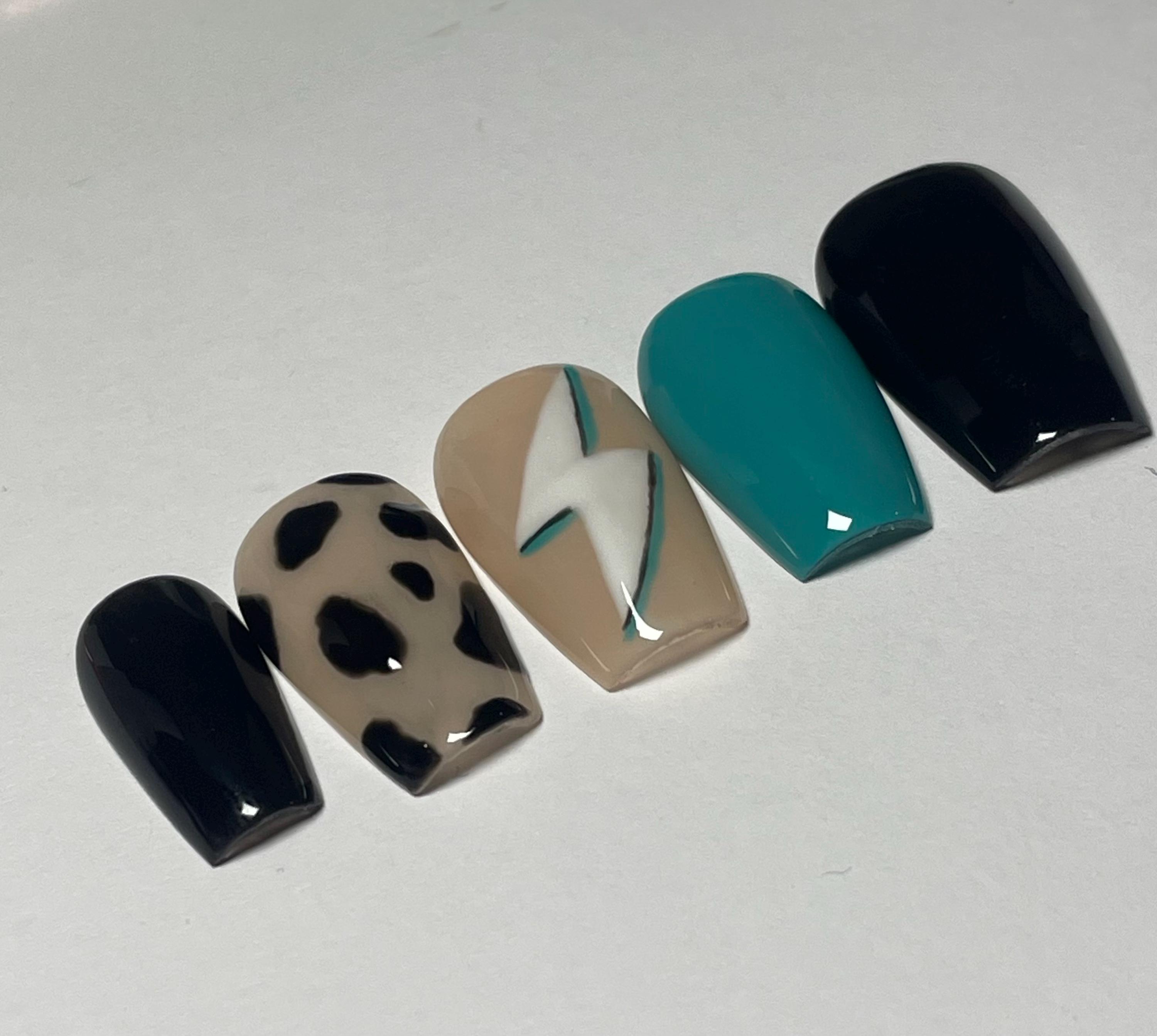Western Style Press on Nails With Lightening Strike | Gel Polish ...