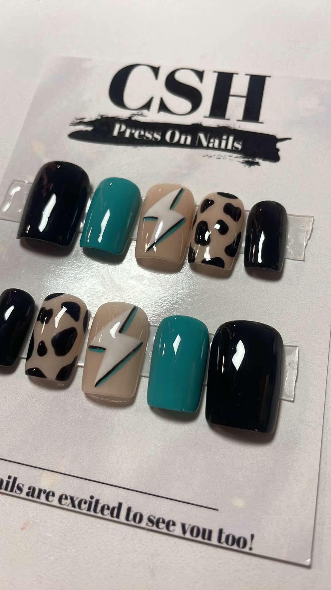 Western Style Press on Nails With Lightening Strike | Gel Polish ...