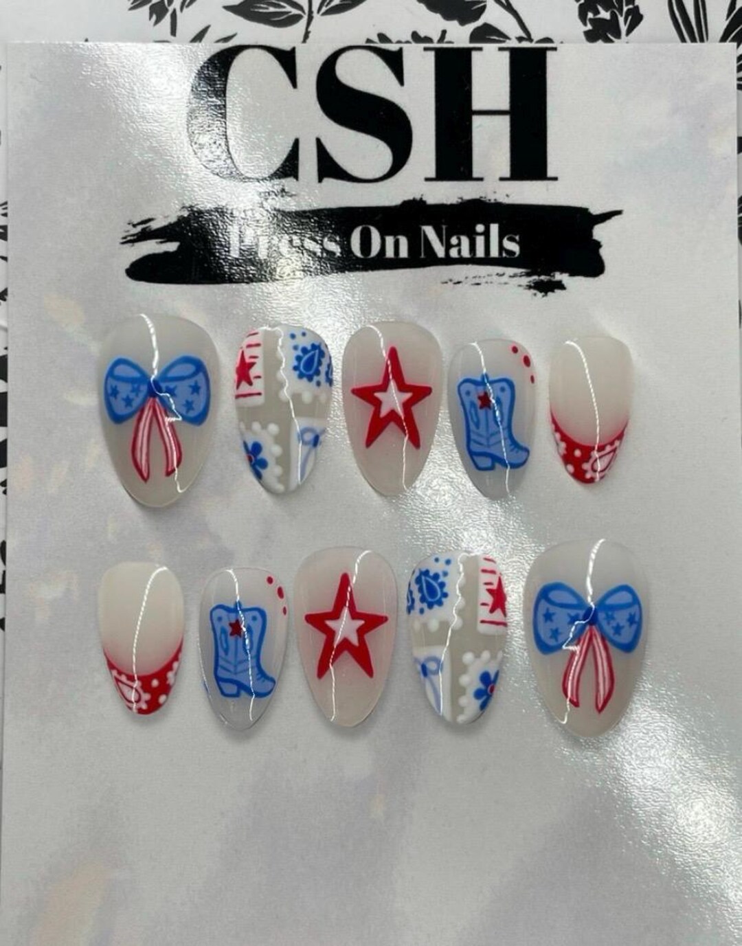 Western Style Press on Nails Star, Bow, Cowboy Boots Fourth of July ...