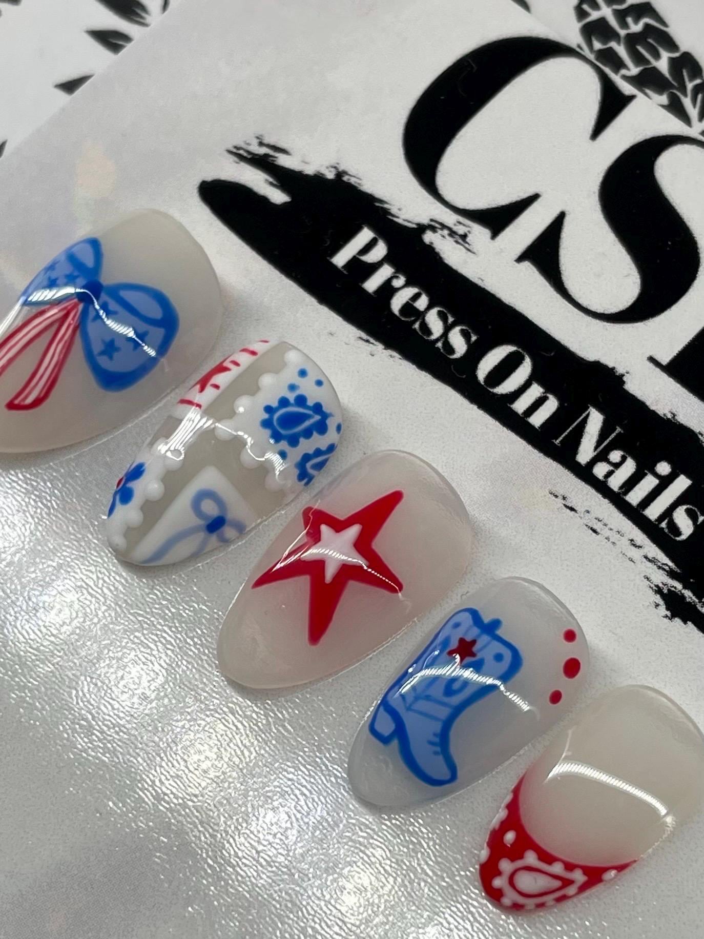 Western Style Press on Nails Star, Bow, Cowboy Boots Fourth of July ...