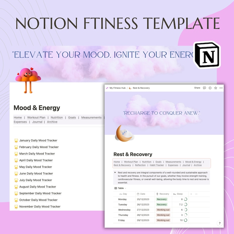 Notion Template Fitness and Nutrition Digital Template Fitness Tracker ...