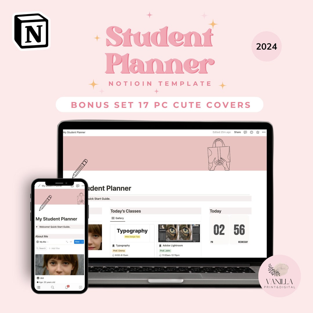 ADHD Student Planner 2024 | Cute Notion Template | Notion Assignment Tracker | Notion Class ...