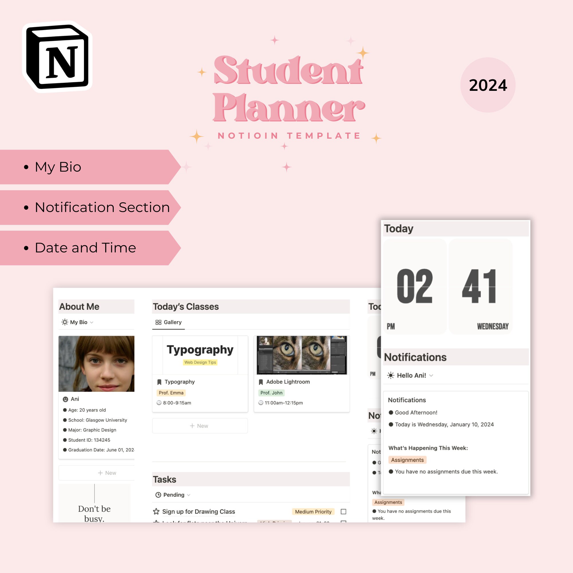 ADHD Student Planner 2024 | Cute Notion Template | Notion Assignment Tracker | Notion Class ...