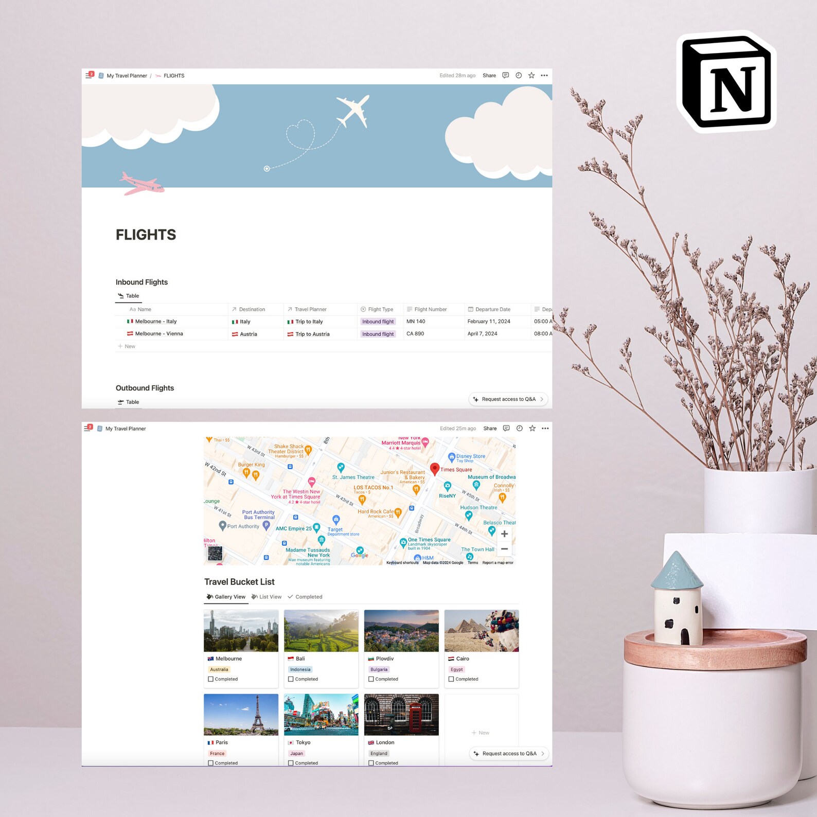 Notion Travel Planner 2024 Trip World Travel Journal Cute Notion ...