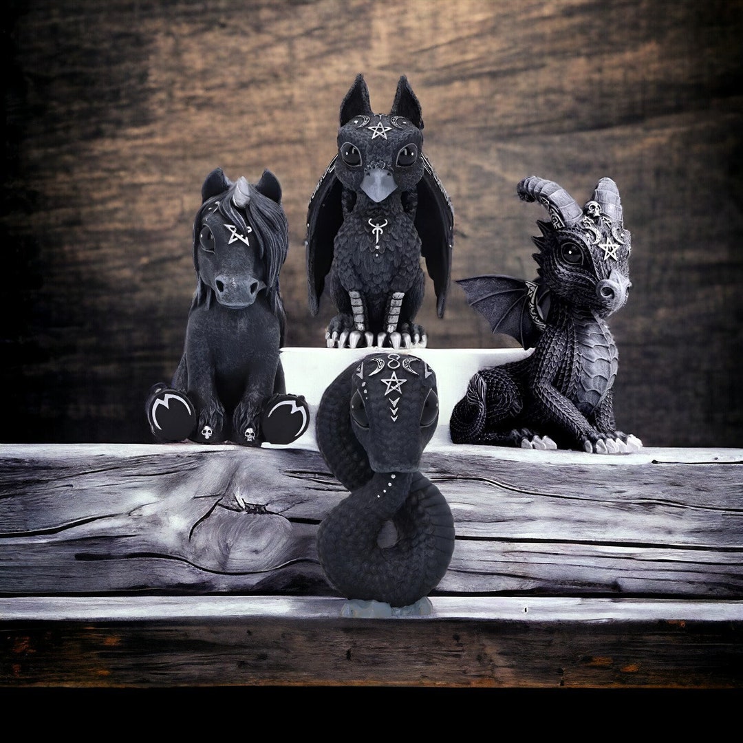 Satanic Dragon Ornament, Gothic Decor, Black Unicorn, Satanic Statue ...