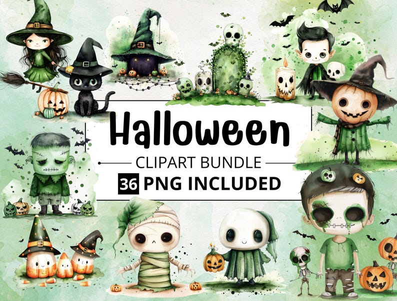 36 Spooky Watercolor Clipart Bundle Halloween Decor, Baby Shower, Cute ...
