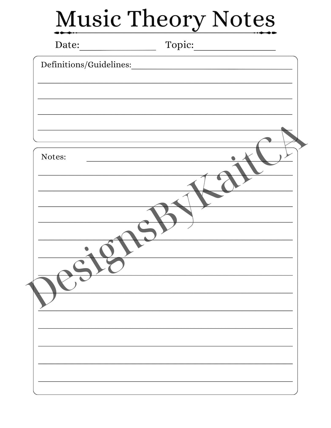 Printable Music Theory Note Template - Etsy