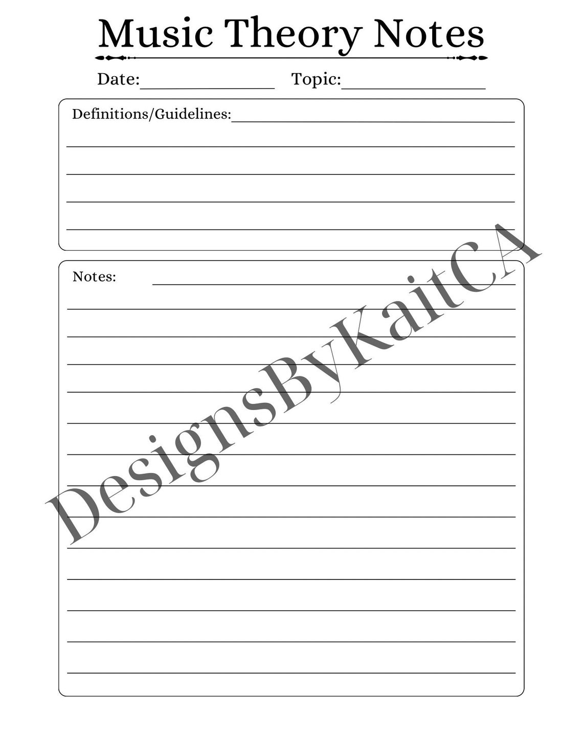 Printable Music Theory Note Template - Etsy