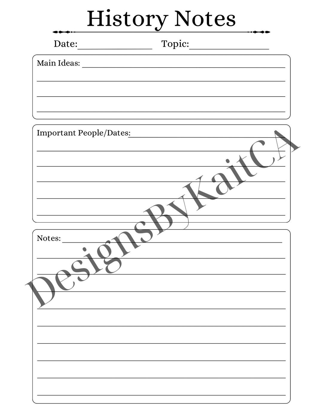 Printable History Note Template - Etsy