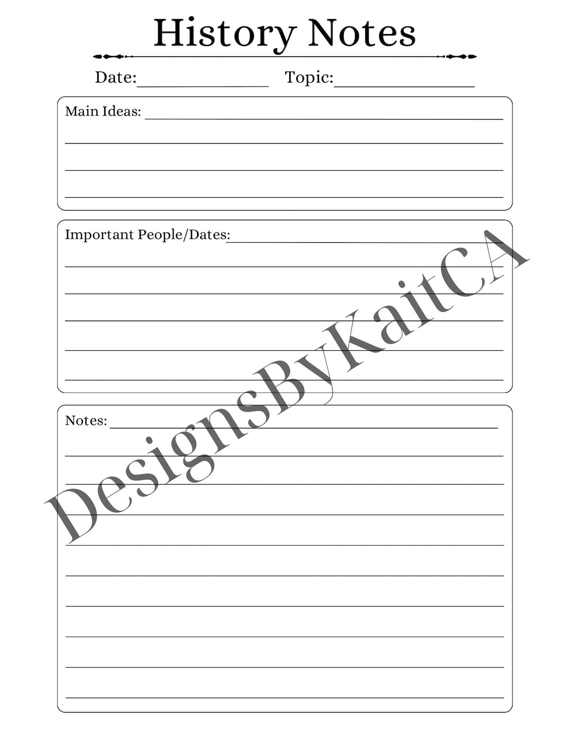Printable History Note Template - Etsy