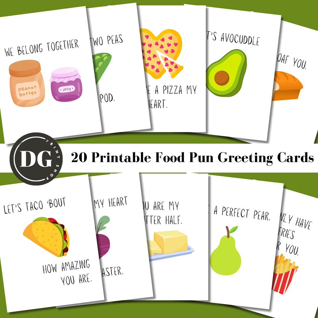 20 Printable Food Pun Greeting Cards - Etsy