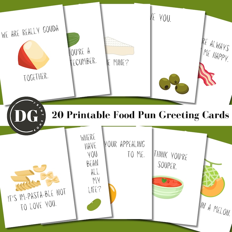 20 Printable Food Pun Greeting Cards - Etsy