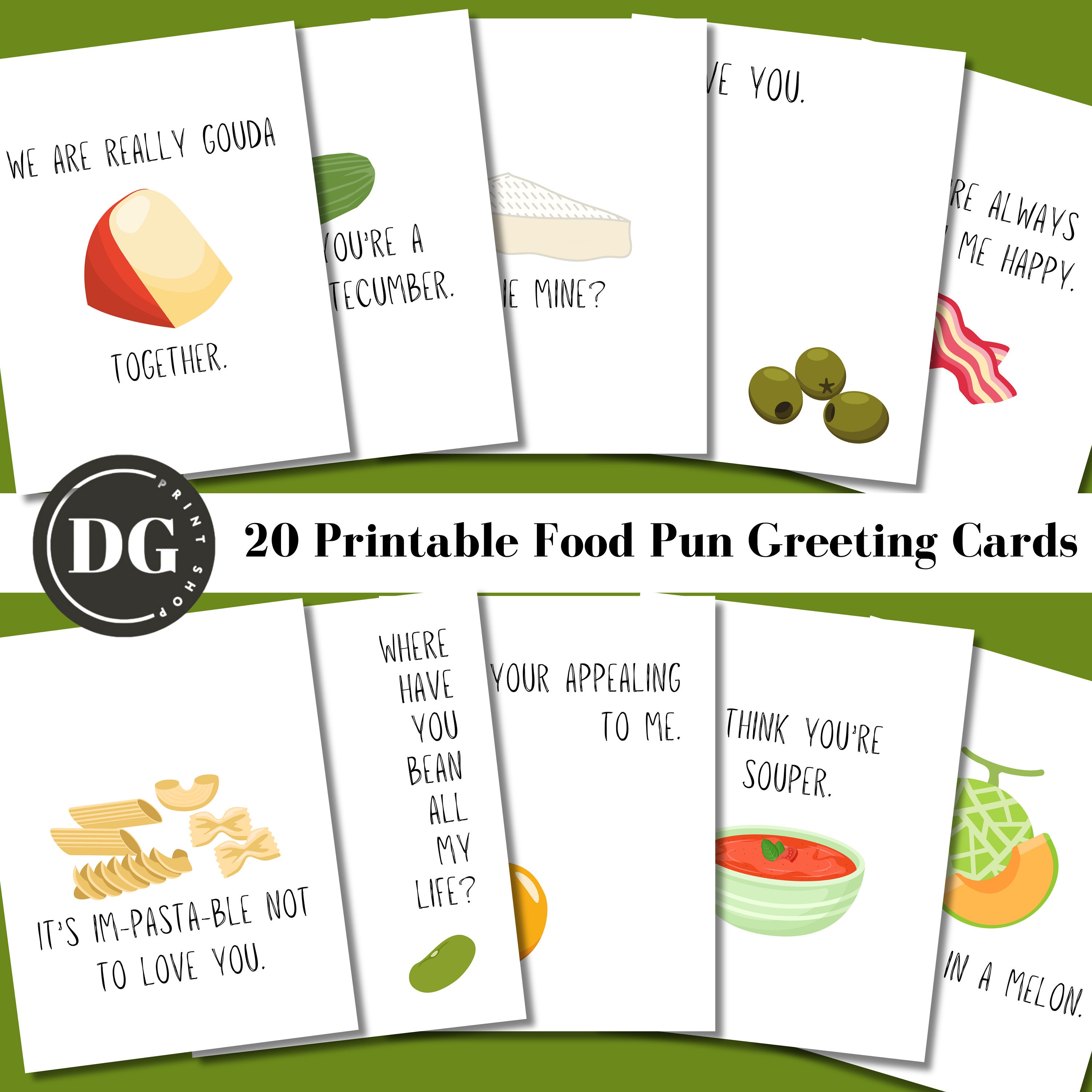 20 Printable Food Pun Greeting Cards - Etsy