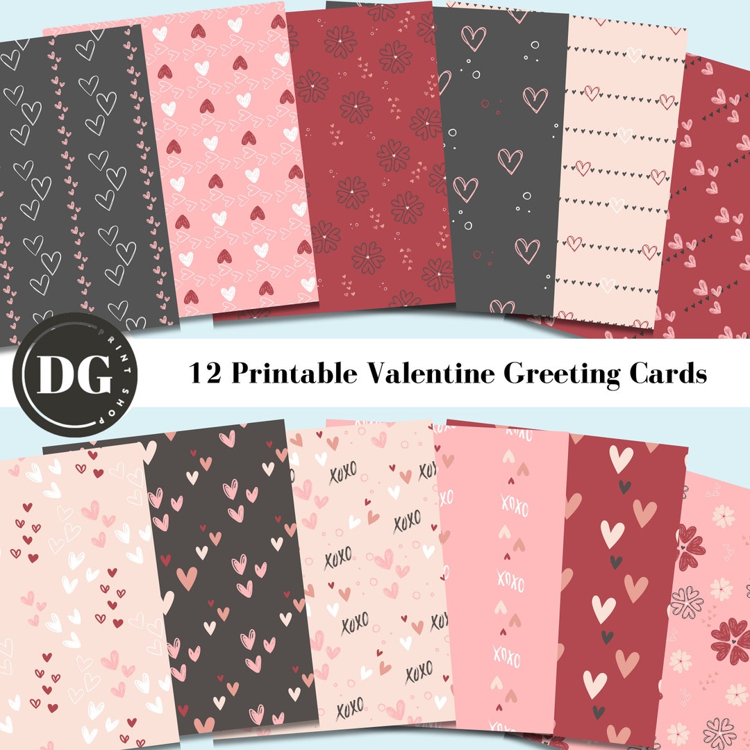 12 Printable Valentine Greeting Cards - Etsy