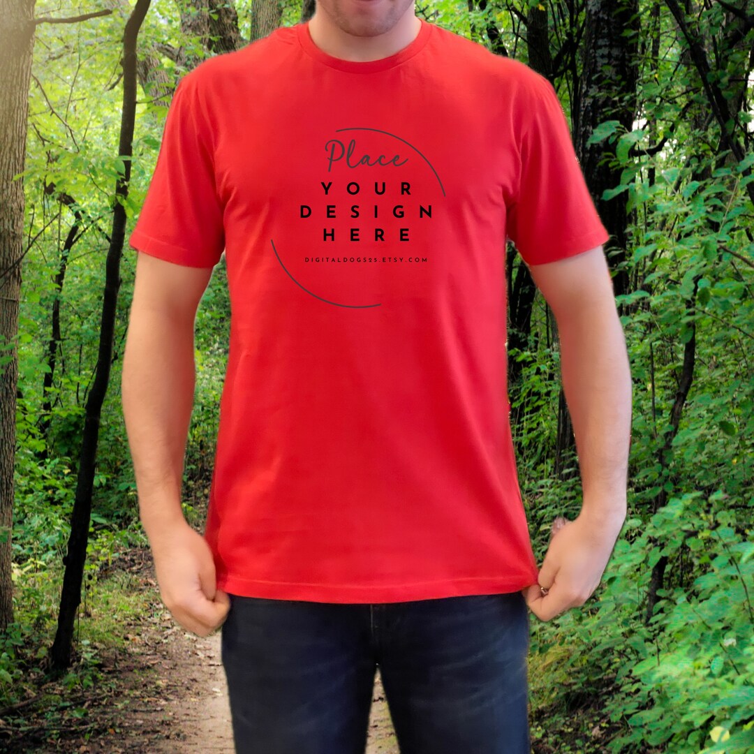 Mens Red Gildan 64000 Mockup Real Person Mock Real Product Mock Red