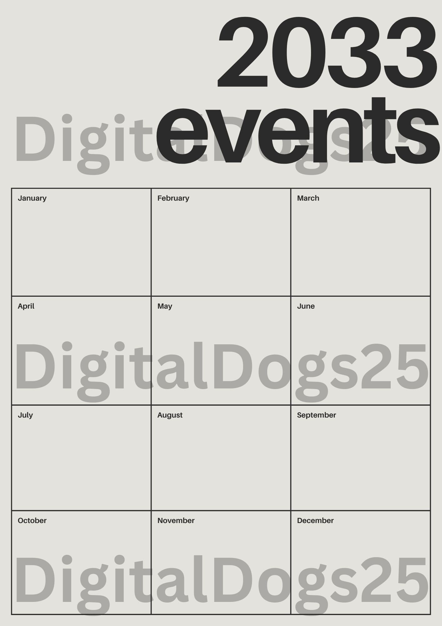 Yearly Events Planner, Digital Download Annual Events, 10 Year Monthly ...