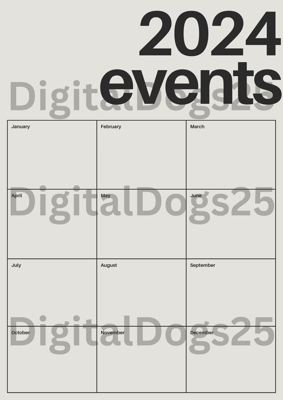 Yearly Events Planner, Digital Download Annual Events, 10 Year Monthly ...