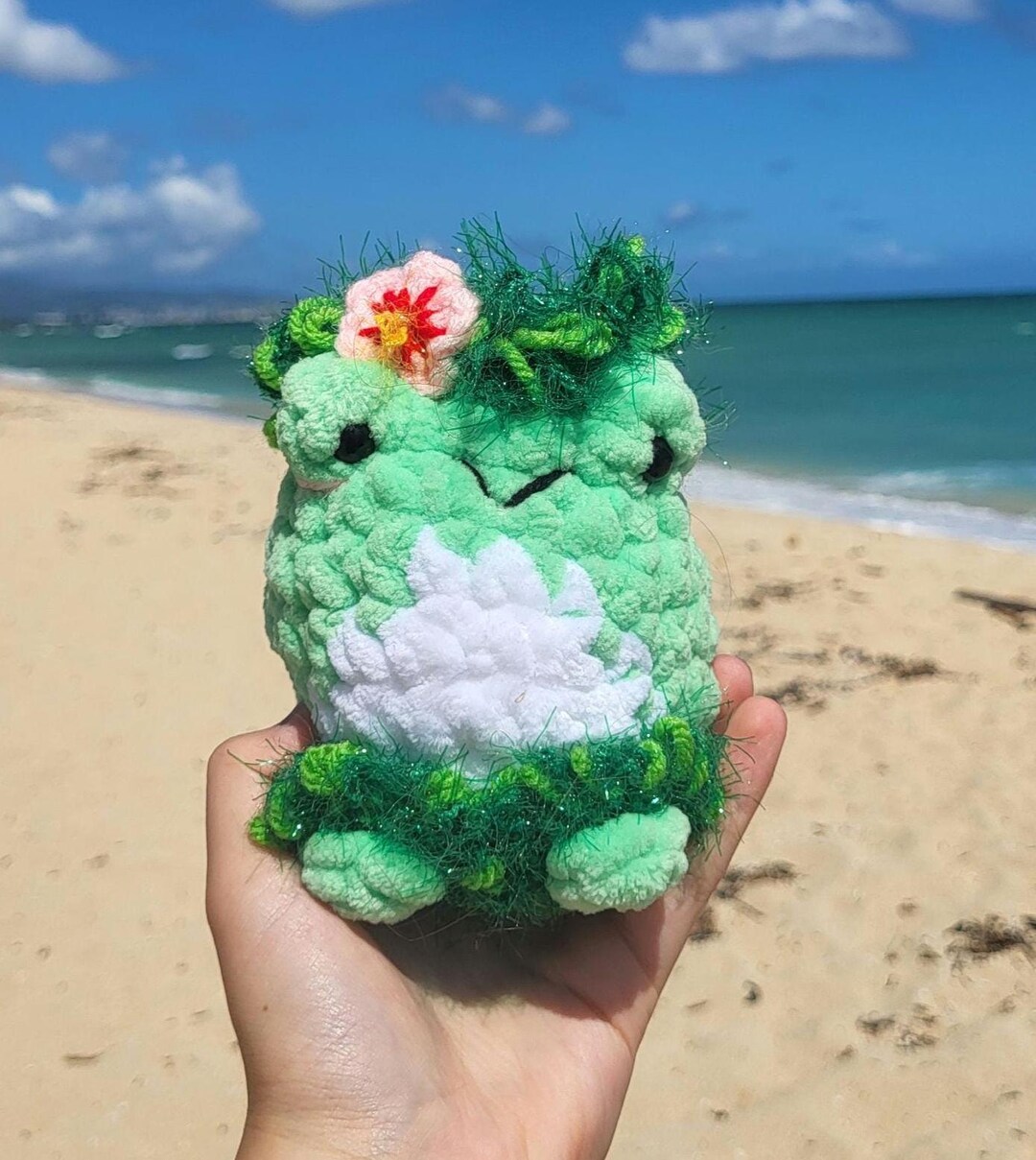 Adorable Hula Frog Crochet Plush Toy Handmade Stuffed Animal Cute ...