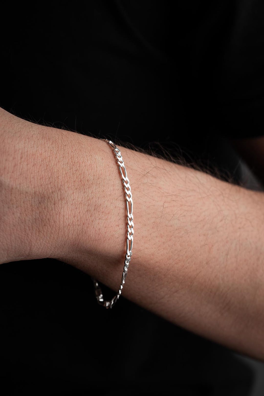 925 Sterling Silver Men Figaro Chain Bracelet, Men Jewelry, Gift for ...