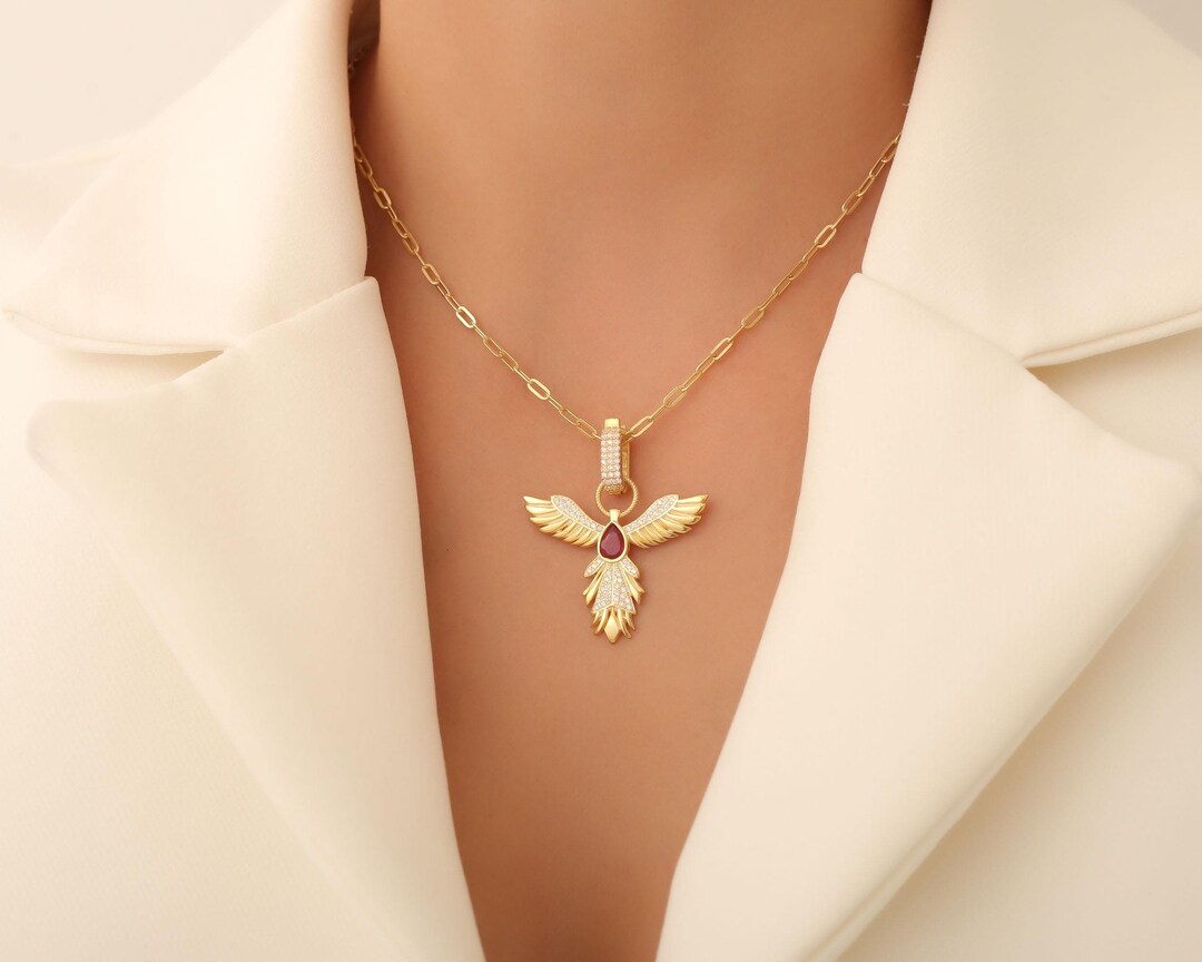 Elegant Phoenix Necklace, Simurgh Necklace With Emerald, Talisman ...
