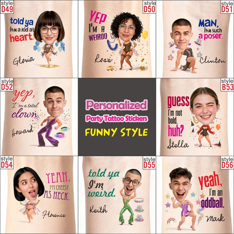 Personalized Meme Character Face Tattoos for City Night Walk Hangout ...