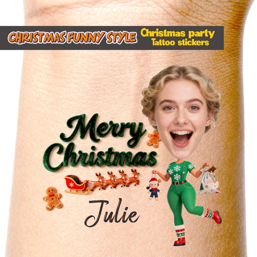 Custom Christmas Party Face Tattoos Funny Group Holiday Photo Prop - Etsy