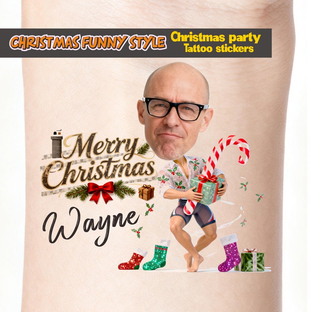 Personalized Christmas Face Tattoos Funny Holiday Pajama Party Edition ...