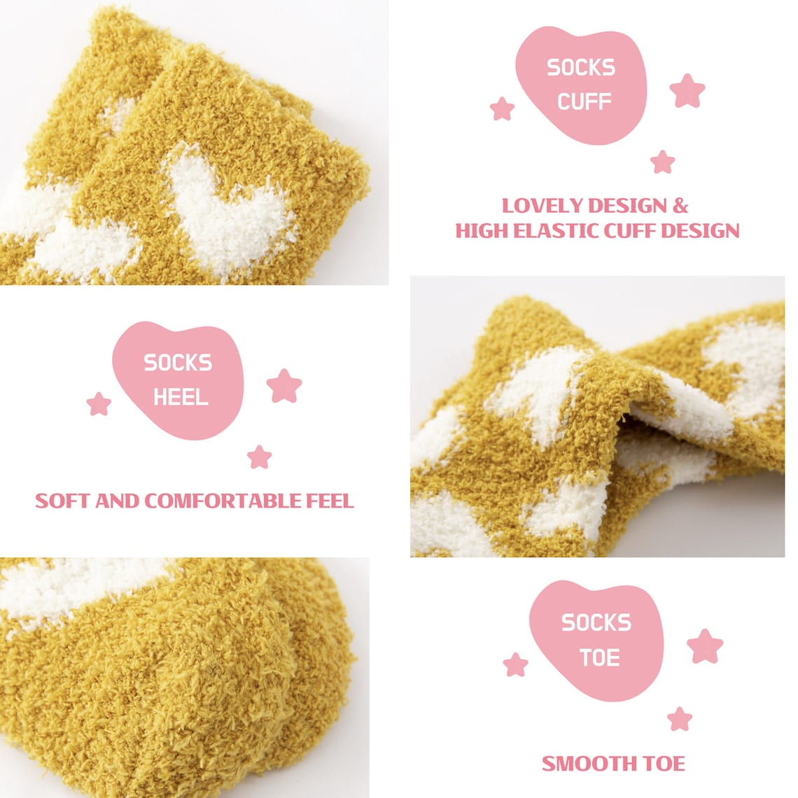 Women Fuzzy Socks Slipper Soft Cozy Socks, Heart Fuzzy Socks, Cute ...