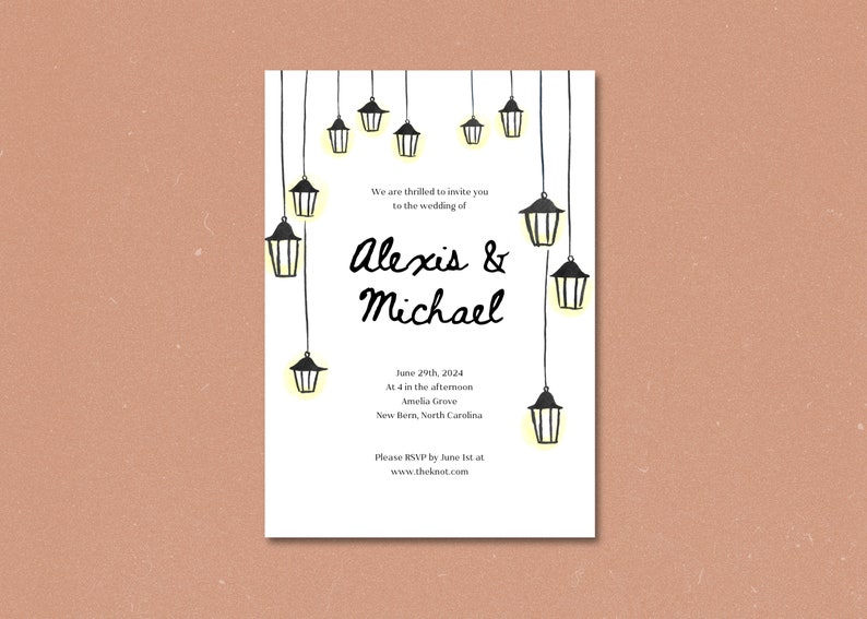 Hanging Lanterns Wedding Invitation, Digital Template, Handpainted Invite, Instant Download ...