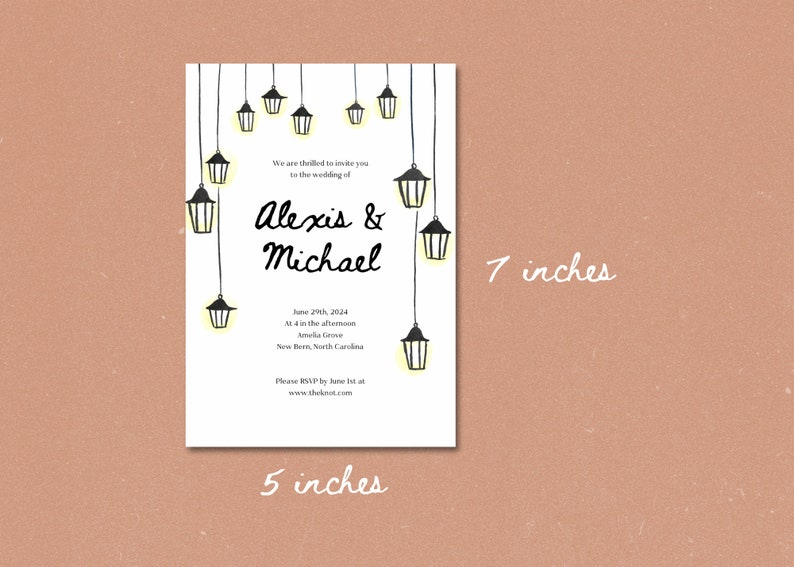Hanging Lanterns Wedding Invitation, Digital Template, Handpainted ...