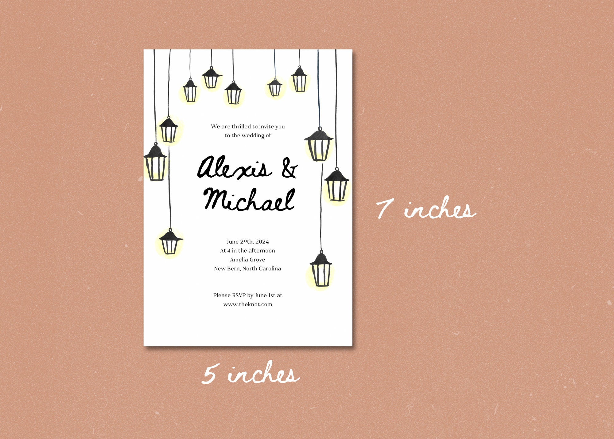 Hanging Lanterns Wedding Invitation, Digital Template, Handpainted ...