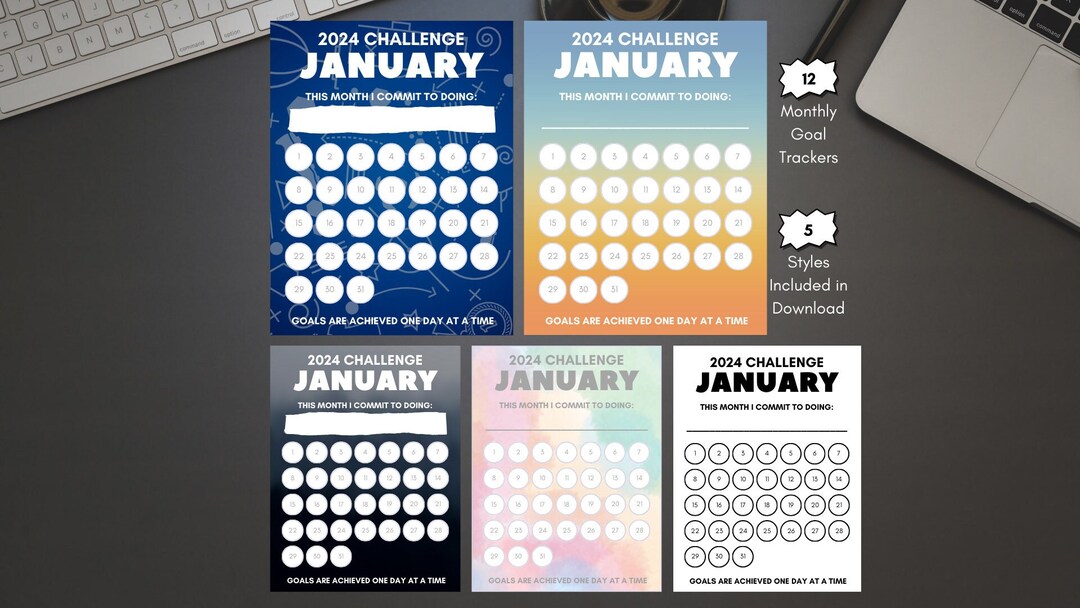 2024 Monthly Goal and Habit Tracker, 5 Styles Included (60-page Digital ...