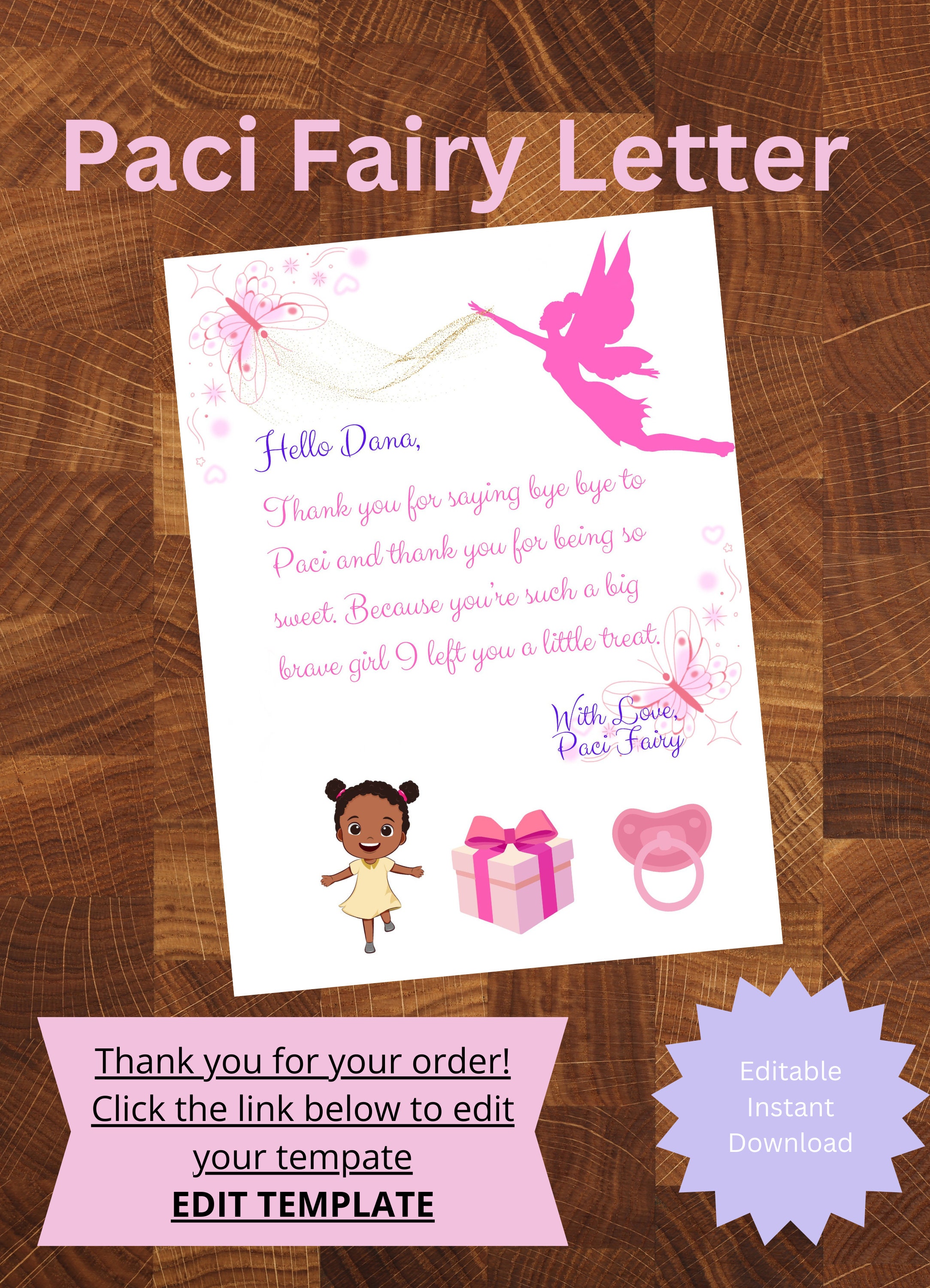 Editable Pacifier or Binky Fairy Letter, Instant Download - Etsy