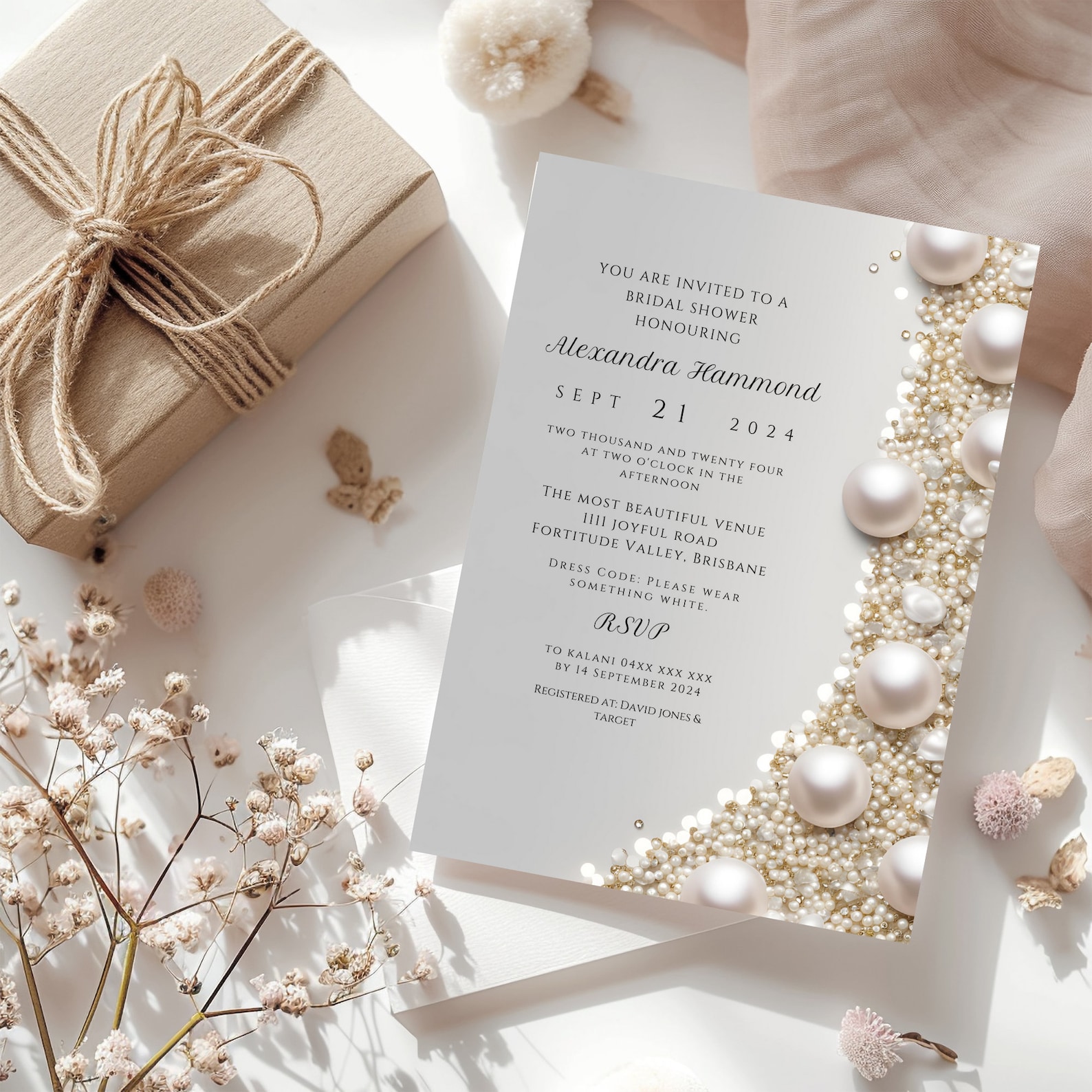 Elegant Editable Mixed Pearl Confetti Bridal Shower Invitation Template ...